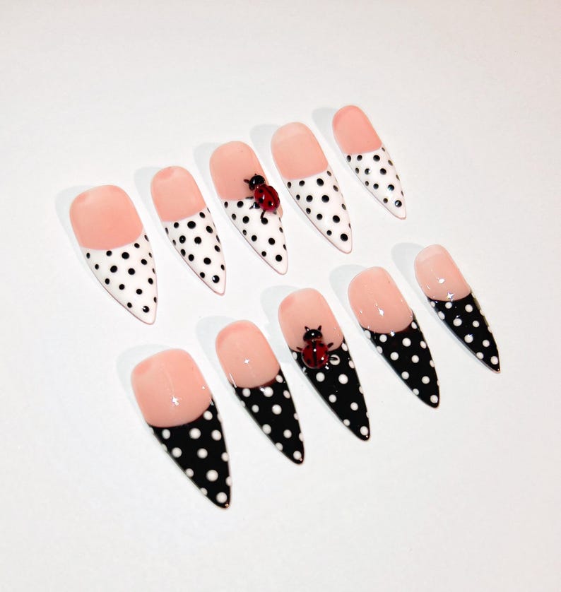 Stiletto Ladybug Polka Dot Handmade Press on Nails - Etsy