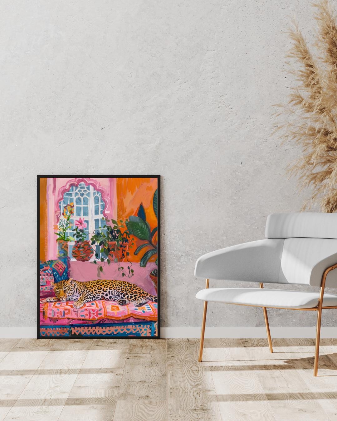 Boho Cheetah Art Print | Pink Jungle Tropical Decor (24x36 Poster) - Etsy