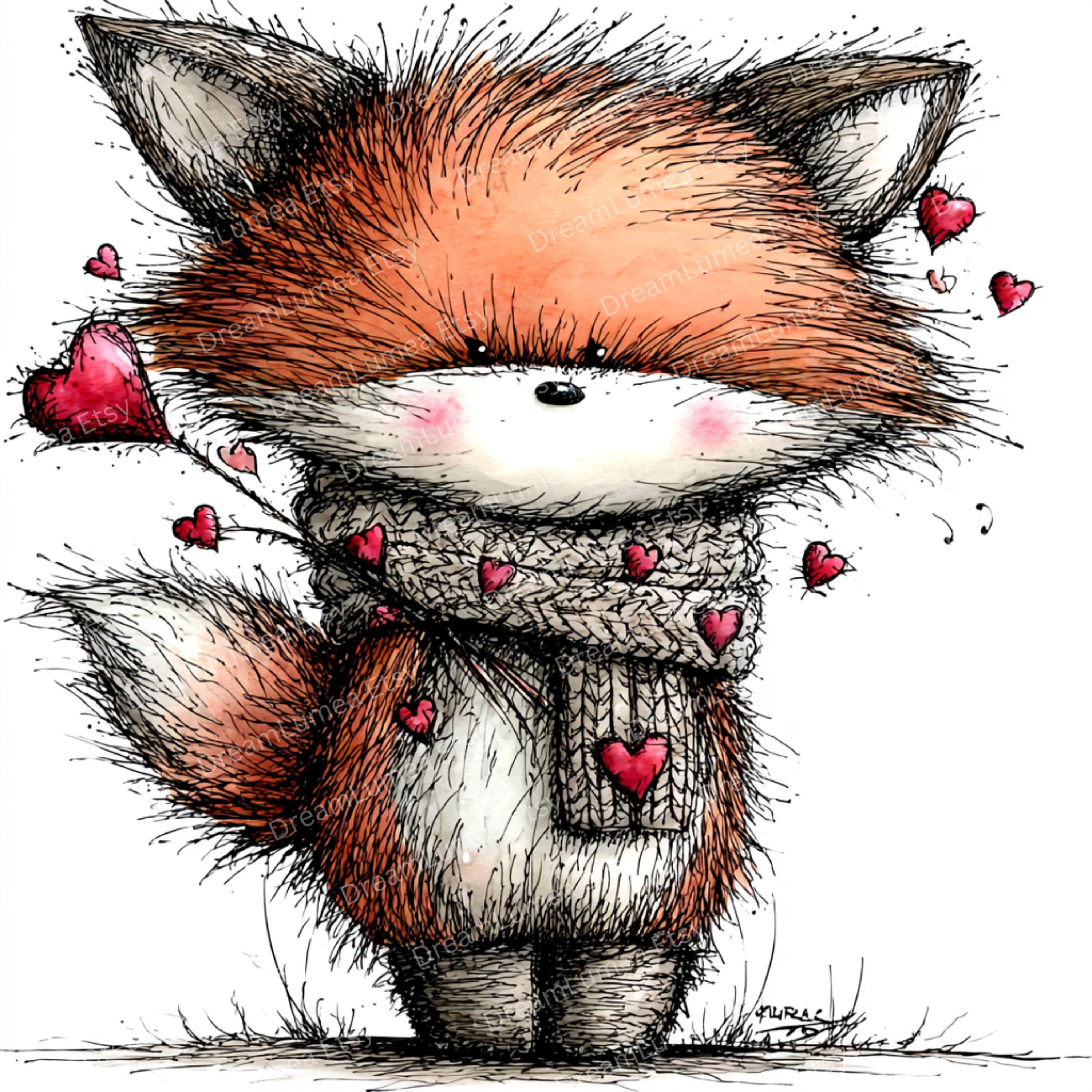 Valentine Animal Clipart Bundle, Whimsical Love Art (digital Download ...