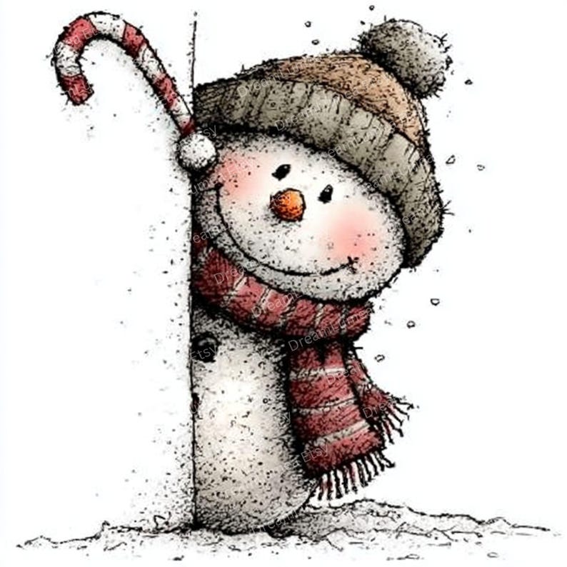 Watercolor Peeking Snowman Clipart Bundle, Holiday Winter Art (digital ...