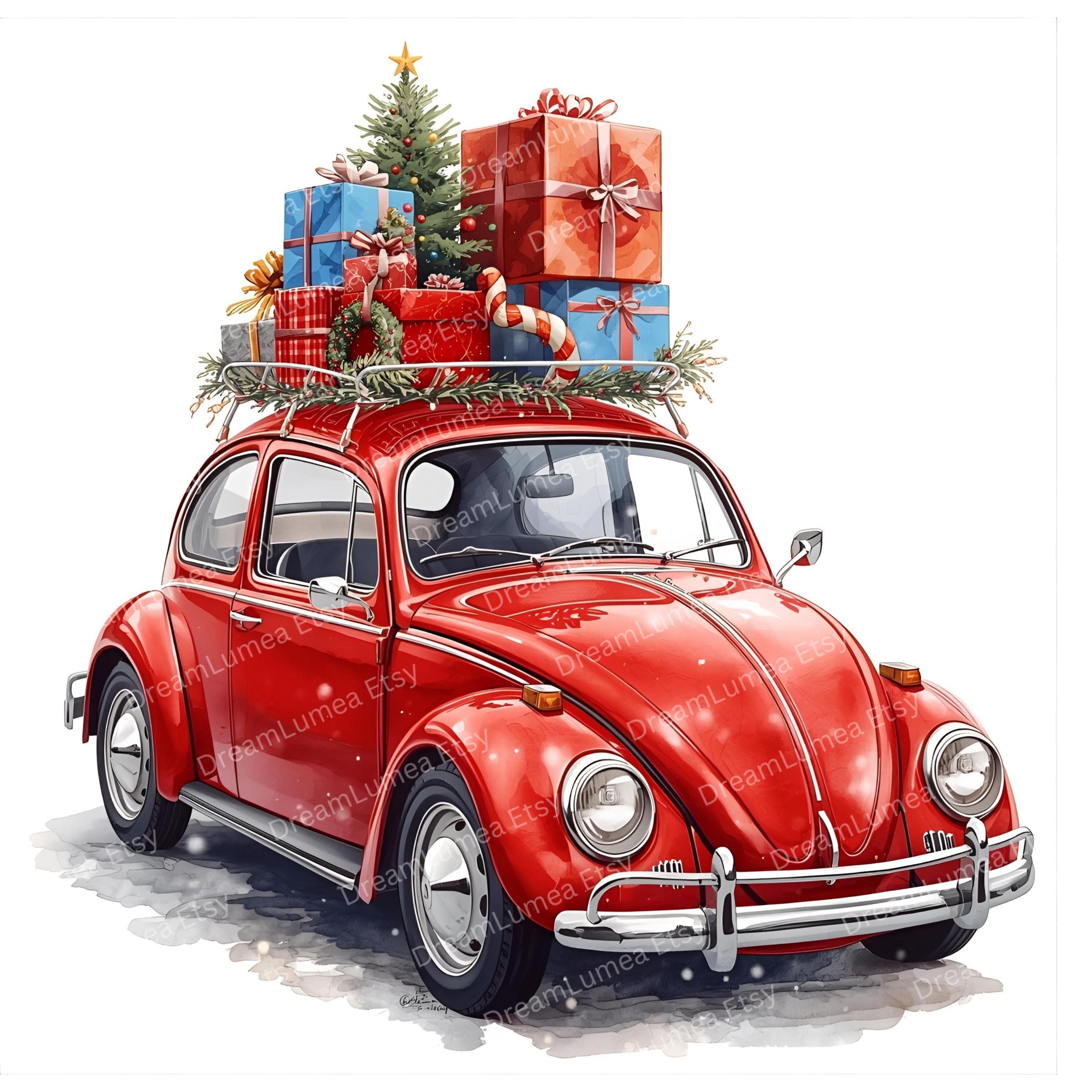 15 Classic Christmas Red Car Clipart, Printable Watercolor, High ...