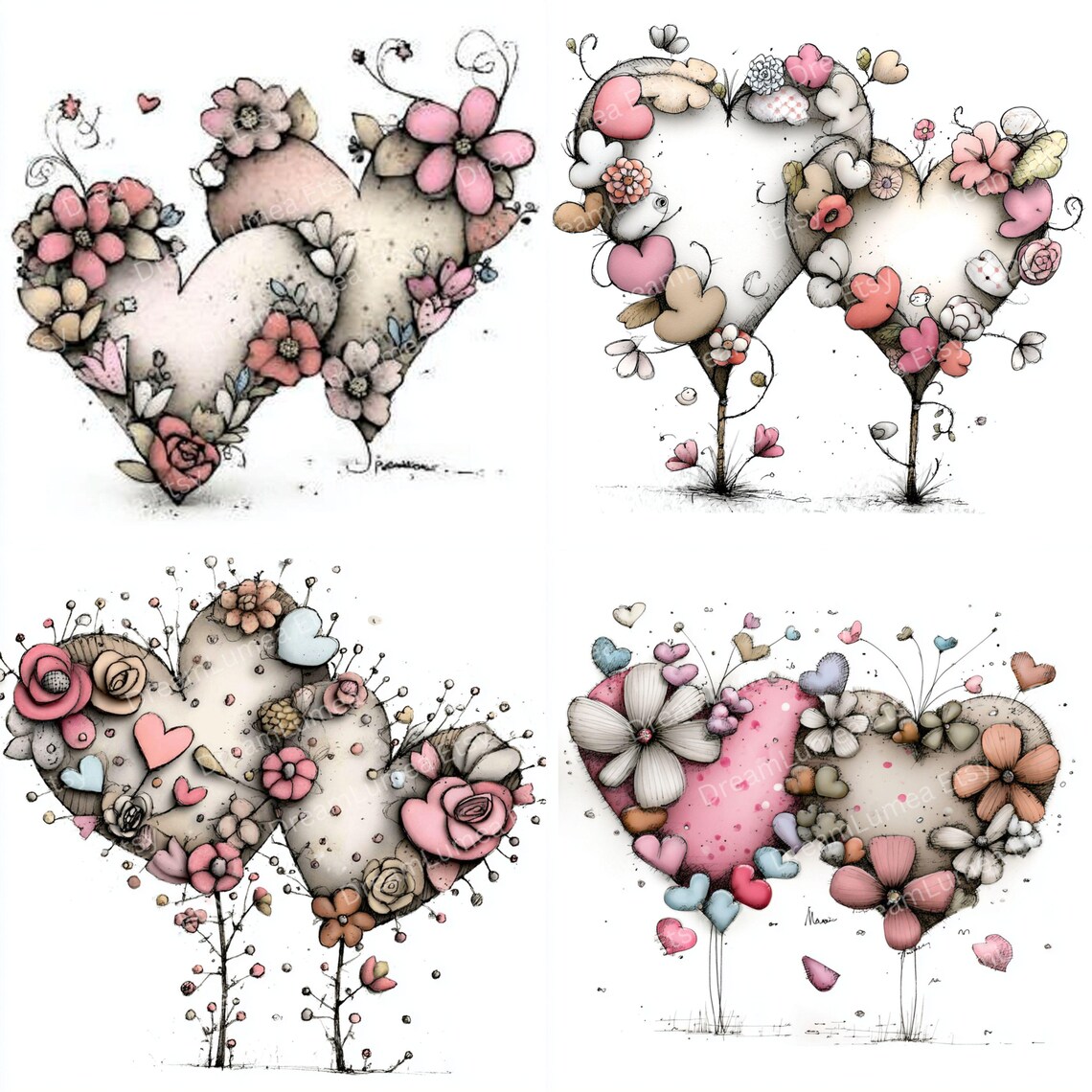 27 Whimsical Floral Hearts Clipart Bundle Valentine Day Watercolor ...