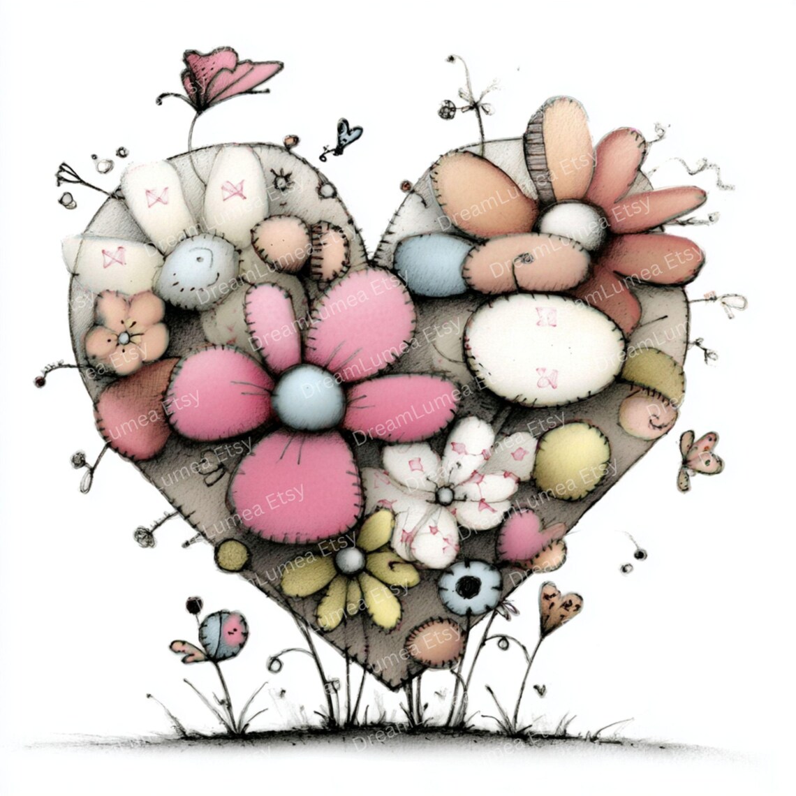 27 Whimsical Floral Hearts Clipart Bundle Valentine Day Watercolor ...
