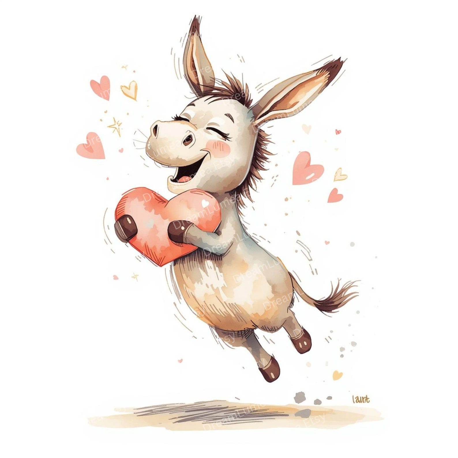 15 Valentine Donkey Clipart Watercolor JPG Printable Cute Love Donkeys ...