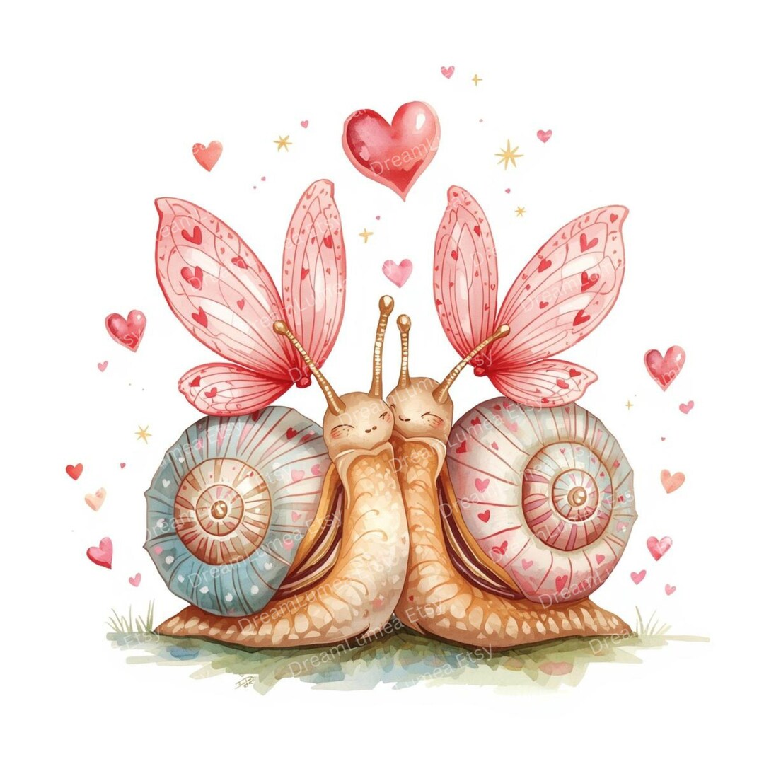 15 Valentine’s Day Snail Love Clipart Watercolor JPG Printable Cute ...
