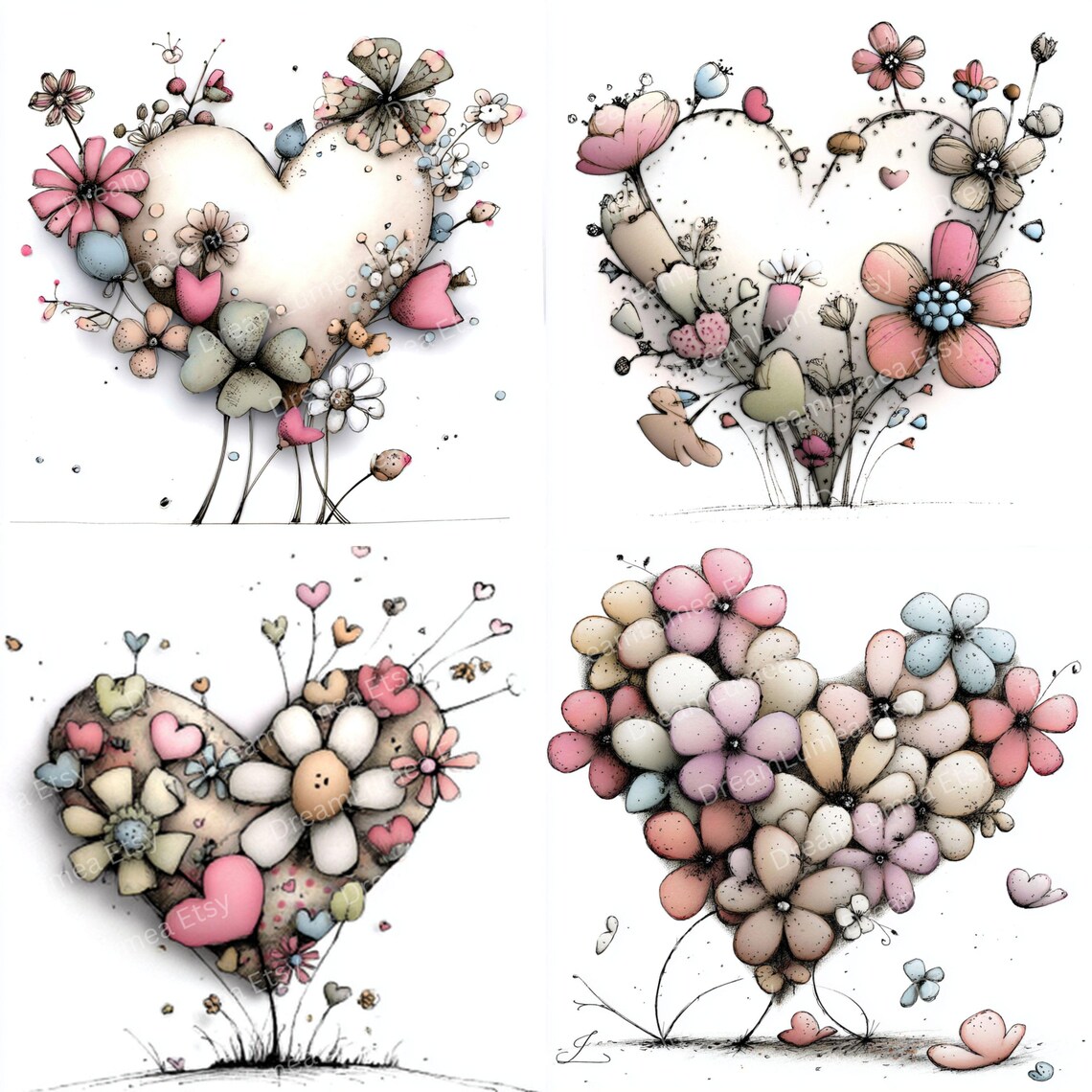 27 Whimsical Floral Hearts Clipart Bundle Valentine Day Watercolor ...