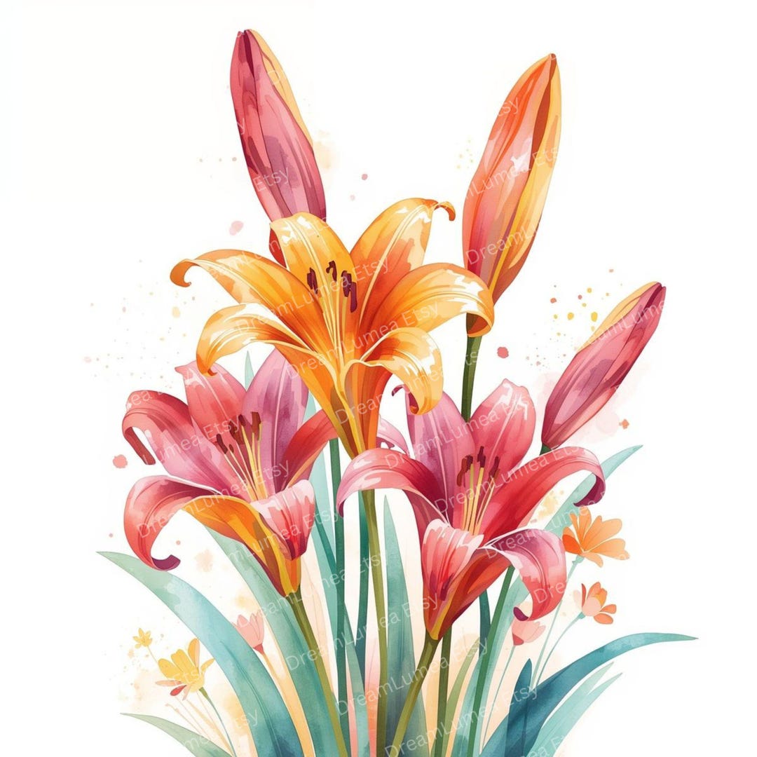 15 Abstract Lilies Clipart, Lily Clipart, Printable Watercolor Clipart ...