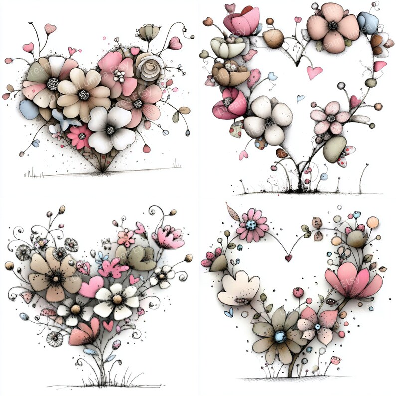 27 Whimsical Floral Hearts Clipart Bundle Valentine Day Watercolor ...