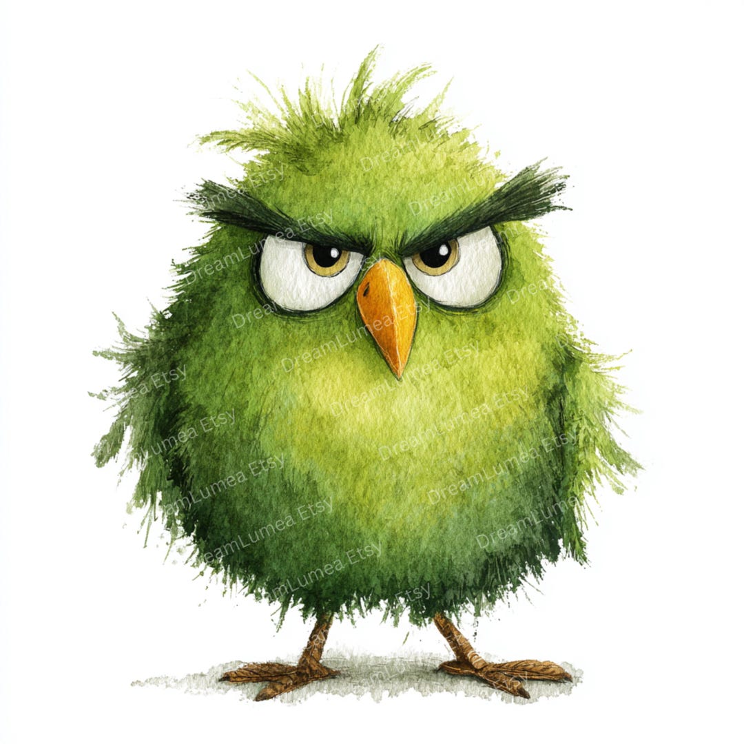 18 Grumpy Birds Clipart JPG Cute Fluffy Watercolor Birds Printable ...