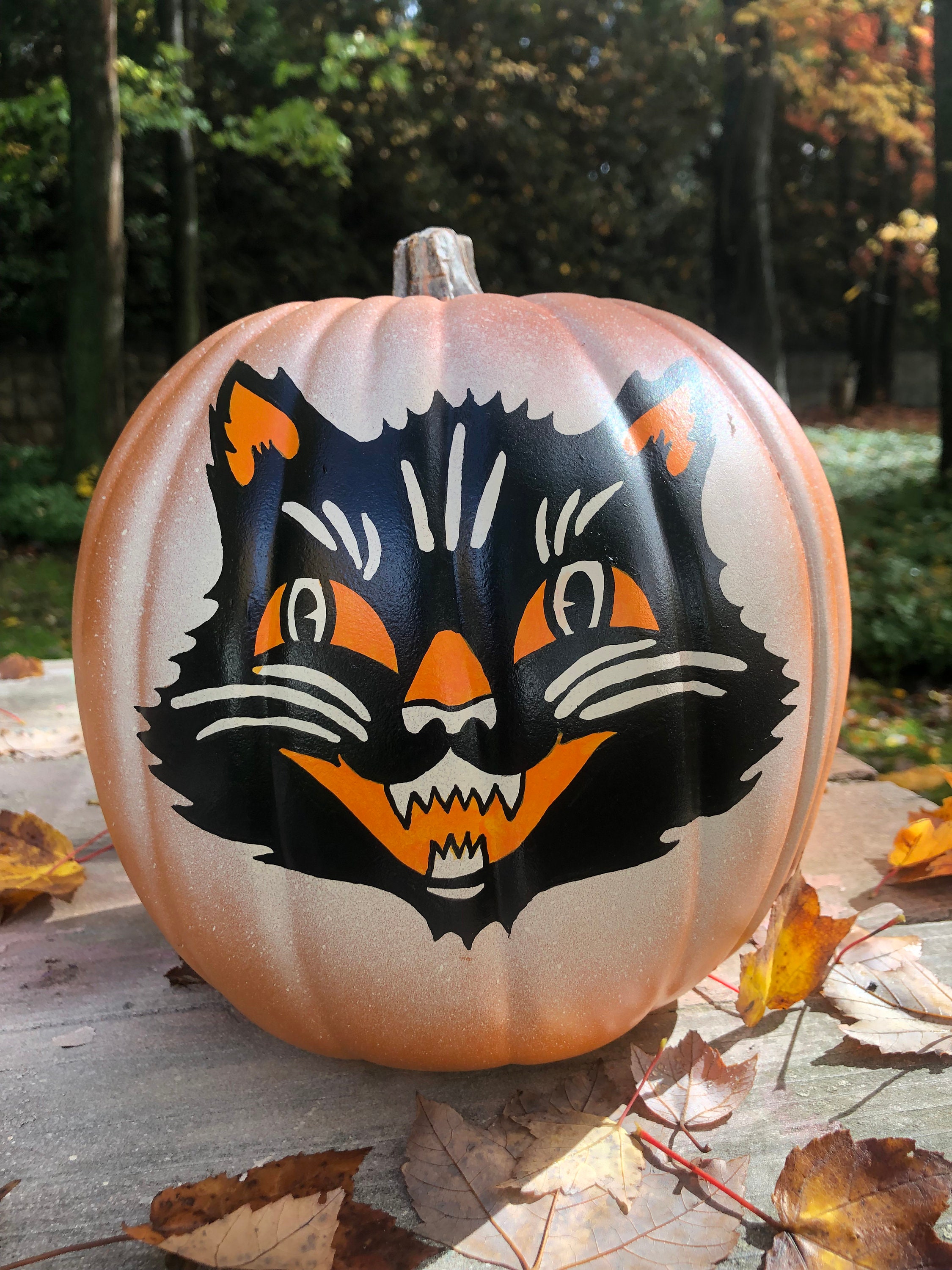 Hand-painted Vintage Black Cat Plastic Pumpkin Halloween Decoration - Etsy