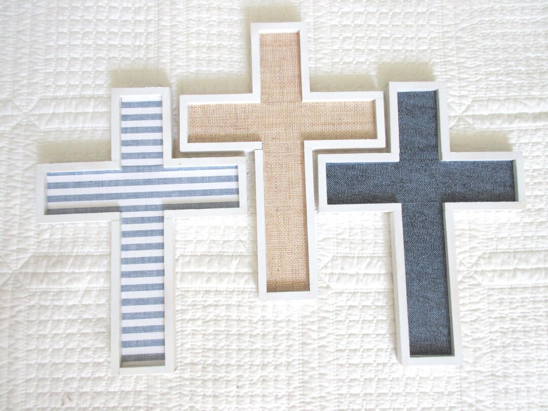 Wooden Cross Wall Decor: Burlap, Denim, Ticking Stripe - Etsy