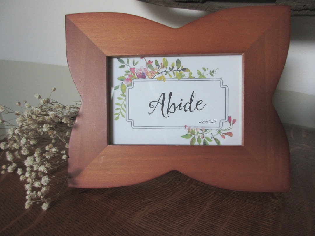 Abide WORD Art Wall Art Shelf Art Framed Scripture Gray Pink and White ...