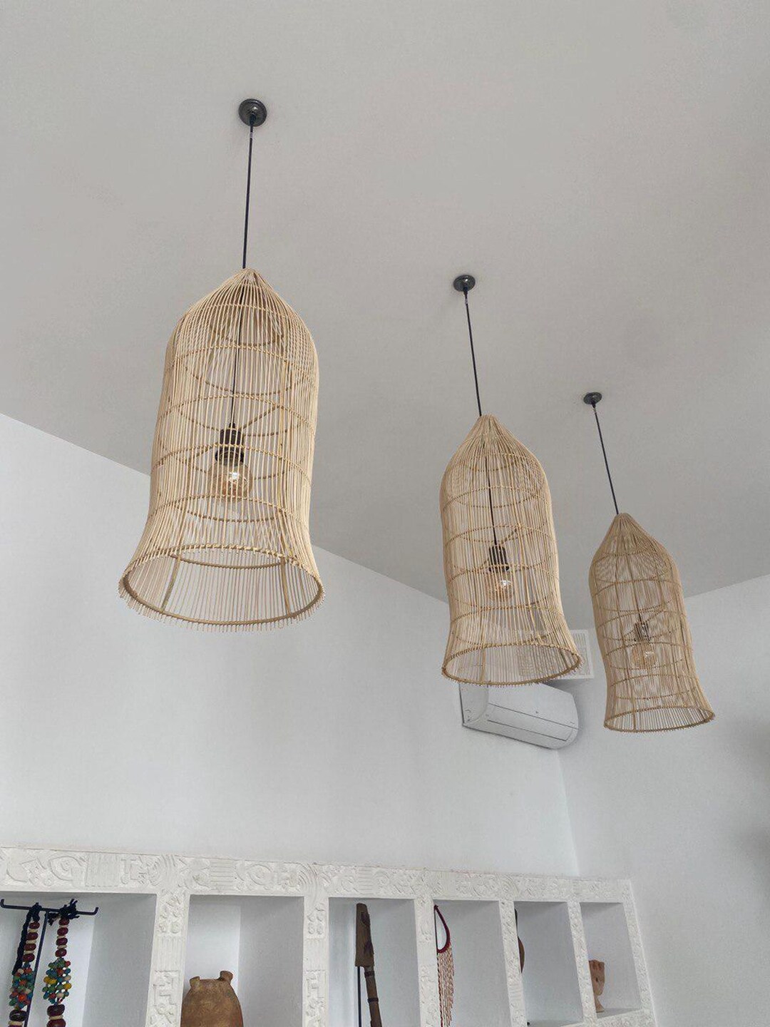 Rattan Bell Pendant Light – Handmade Woven Hanging Lamp - Etsy