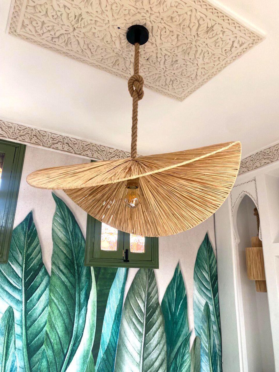 Handcrafted Raffia Pendant Light: Moroccan Parasol Lampshade - Etsy