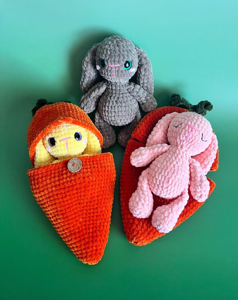 Crochet Bunny Pattern in a Carrot Sleeping Bag – Amigurumi Rabbit ...