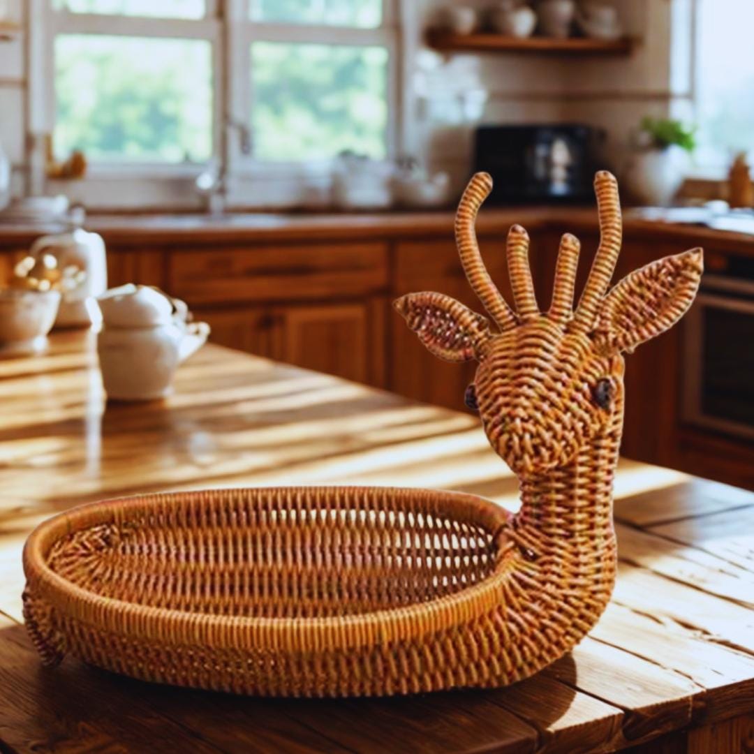 Rattan Woven Fruit Basket – Reindeer Shaped Bowl Tray | Decorative ...