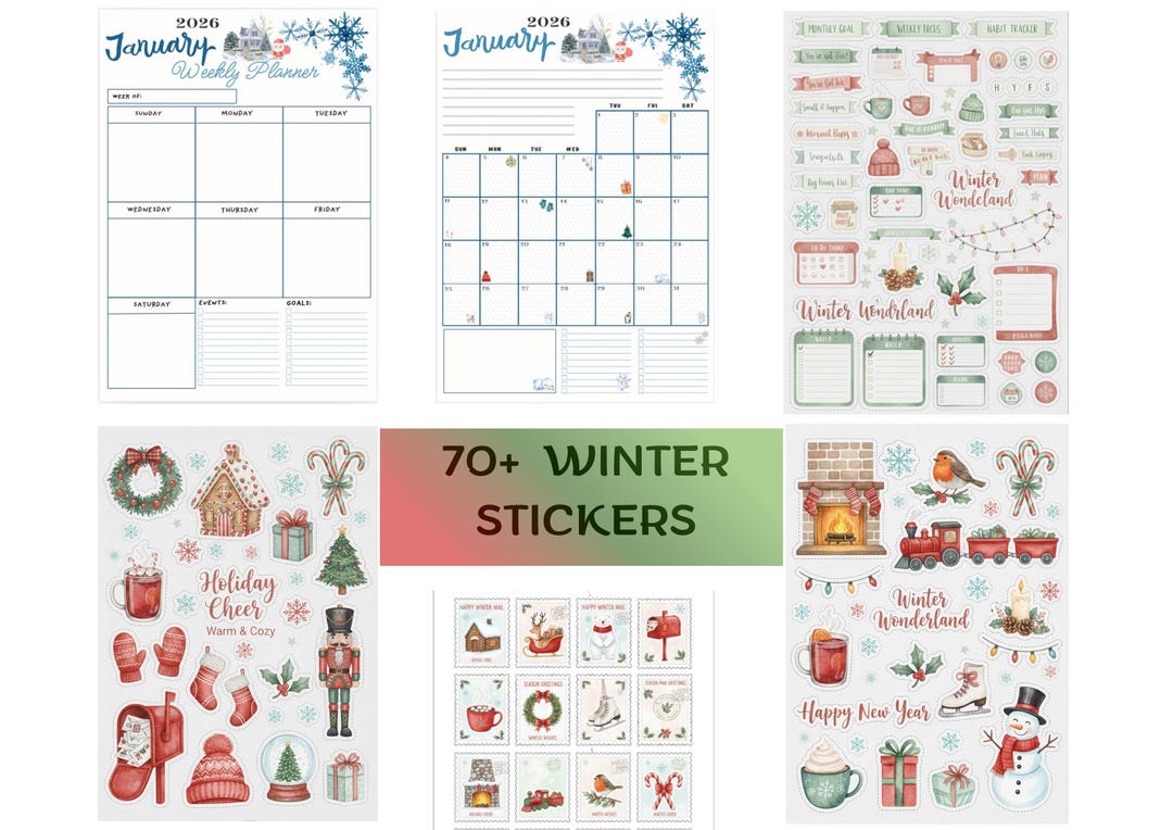 January Digital Planner Set | Monthly & Weekly Planner + Stickers ...