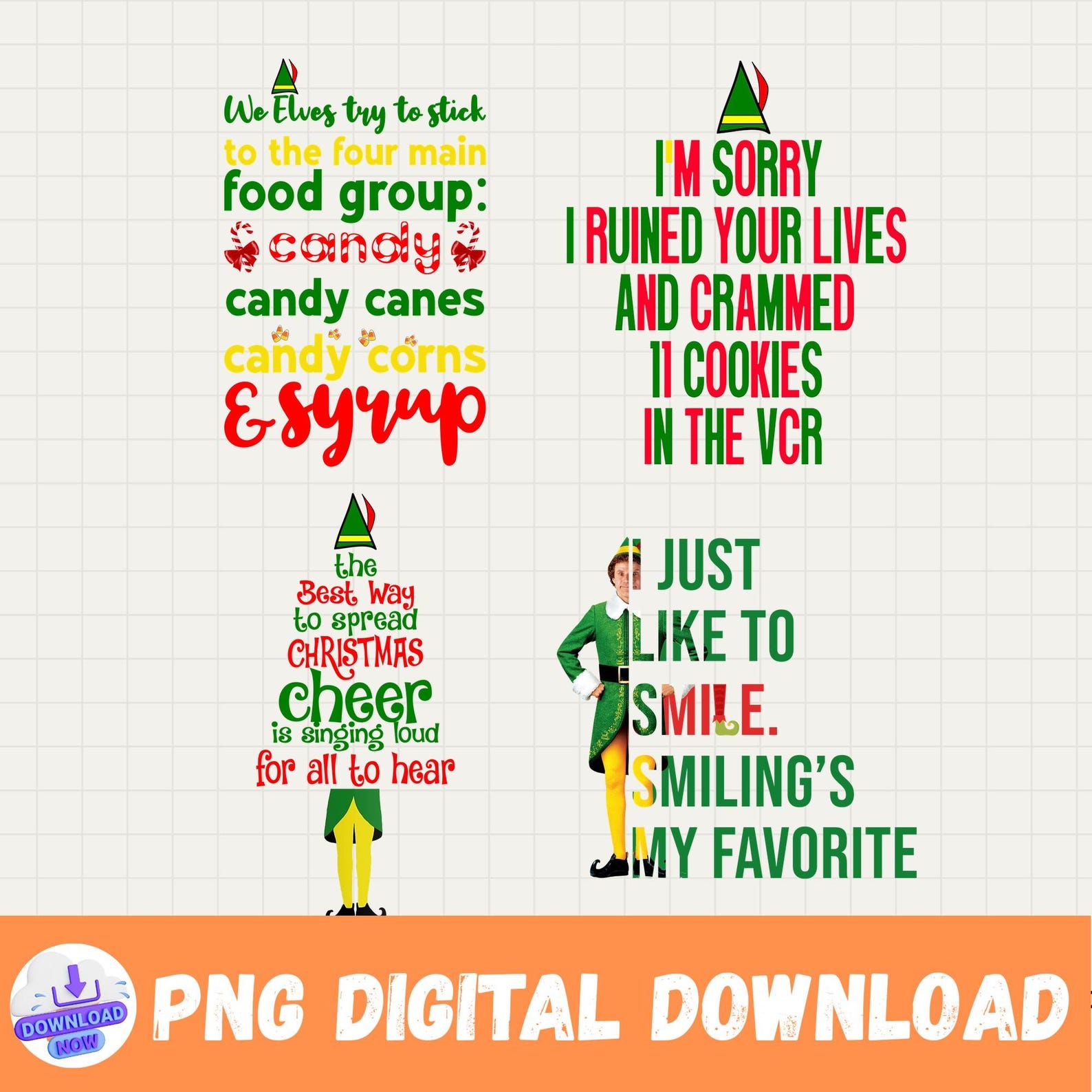Buddy the Elf Christmas Quotes Bundle, Elf Christmas Png, Christmas ...
