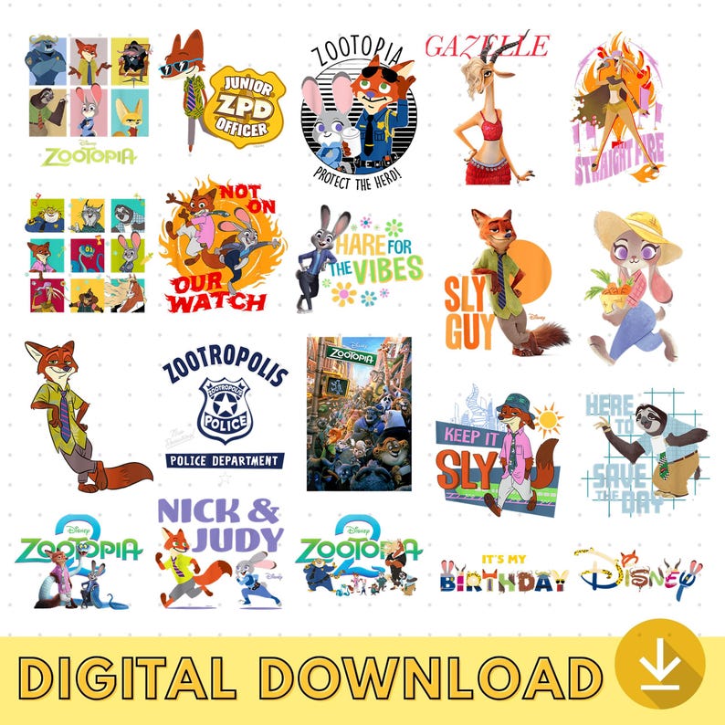 Disneyland Zootopia Characters Christmas PNG Bundle, Retro Zootopia ...