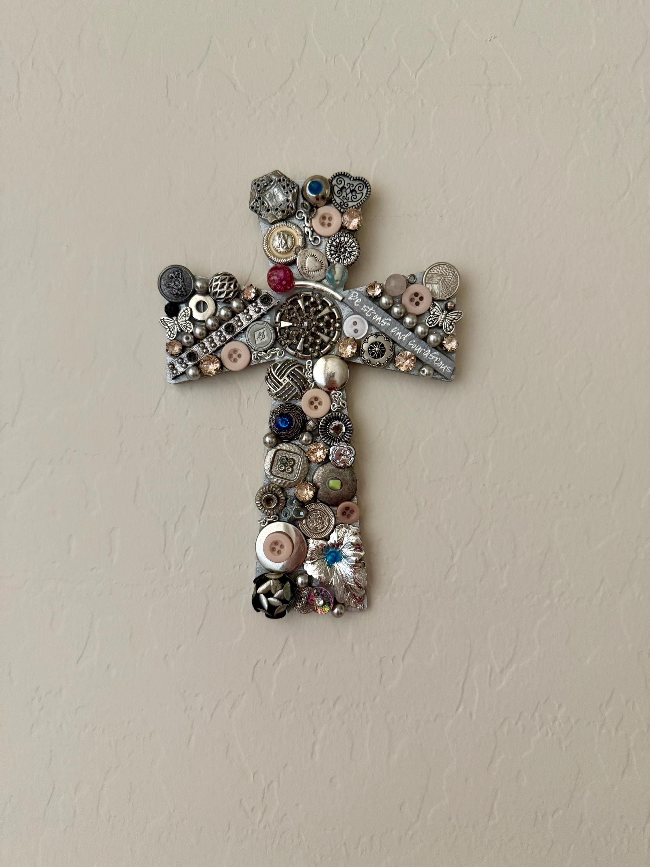 Handmade Upcycled Jeweled Cross | Vintage Silver Cross With Gems ...
