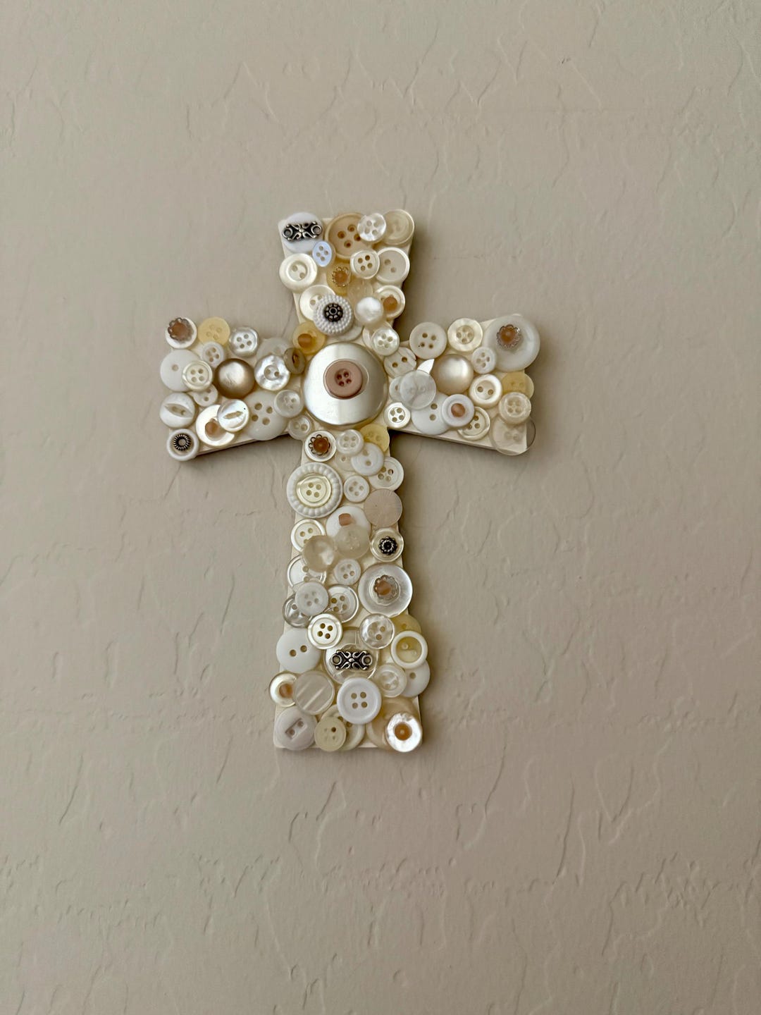 Handmade Wooden Cross With Upcycled Buttons & Embellishments | Unique ...