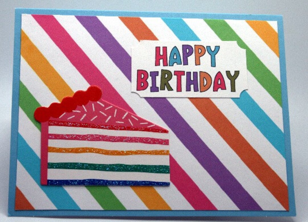20240083 Rainbow Stripes Cake Happy Birthday Card - Etsy