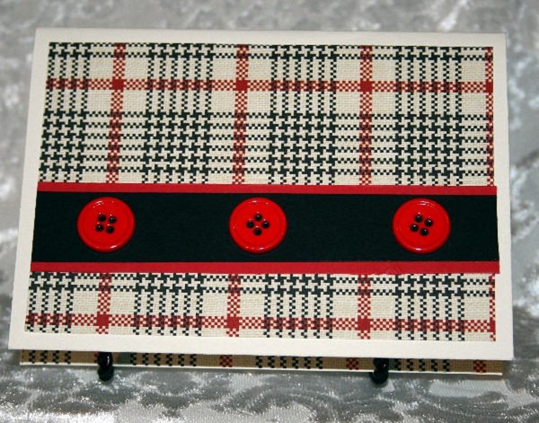 20170314 Set of Five Small Plaid Note Cards With Buttons - Etsy