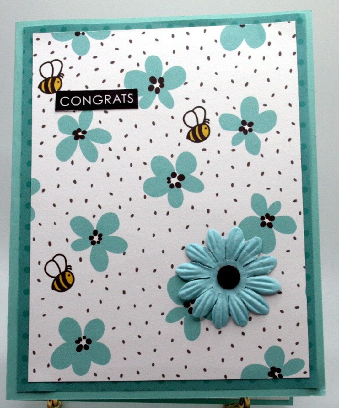 20240133 Blue Flowers Bees Congratulations Card - Etsy