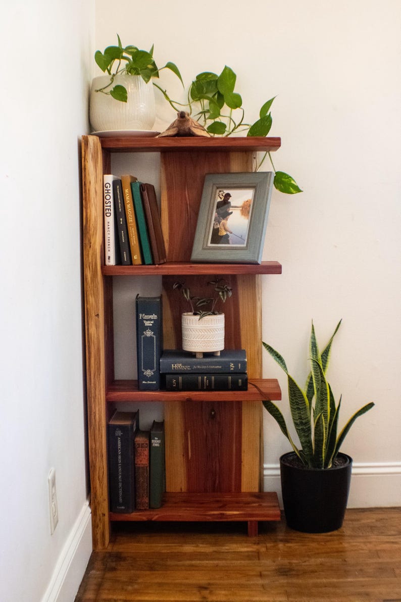 Live Edge Cedar Bookshelf: Solid Wood, No Hardware - Etsy