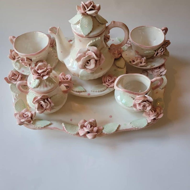 Handmade Rose Tea Set: Personalized Floral Ceramic Pottery - Etsy
