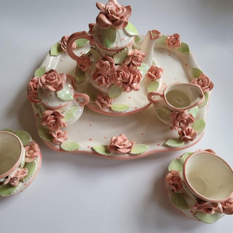 Handmade Rose Tea Set: Personalized Floral Ceramic Pottery - Etsy