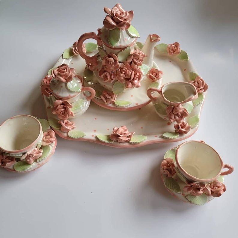 Handmade Rose Tea Set: Personalized Floral Ceramic Pottery - Etsy