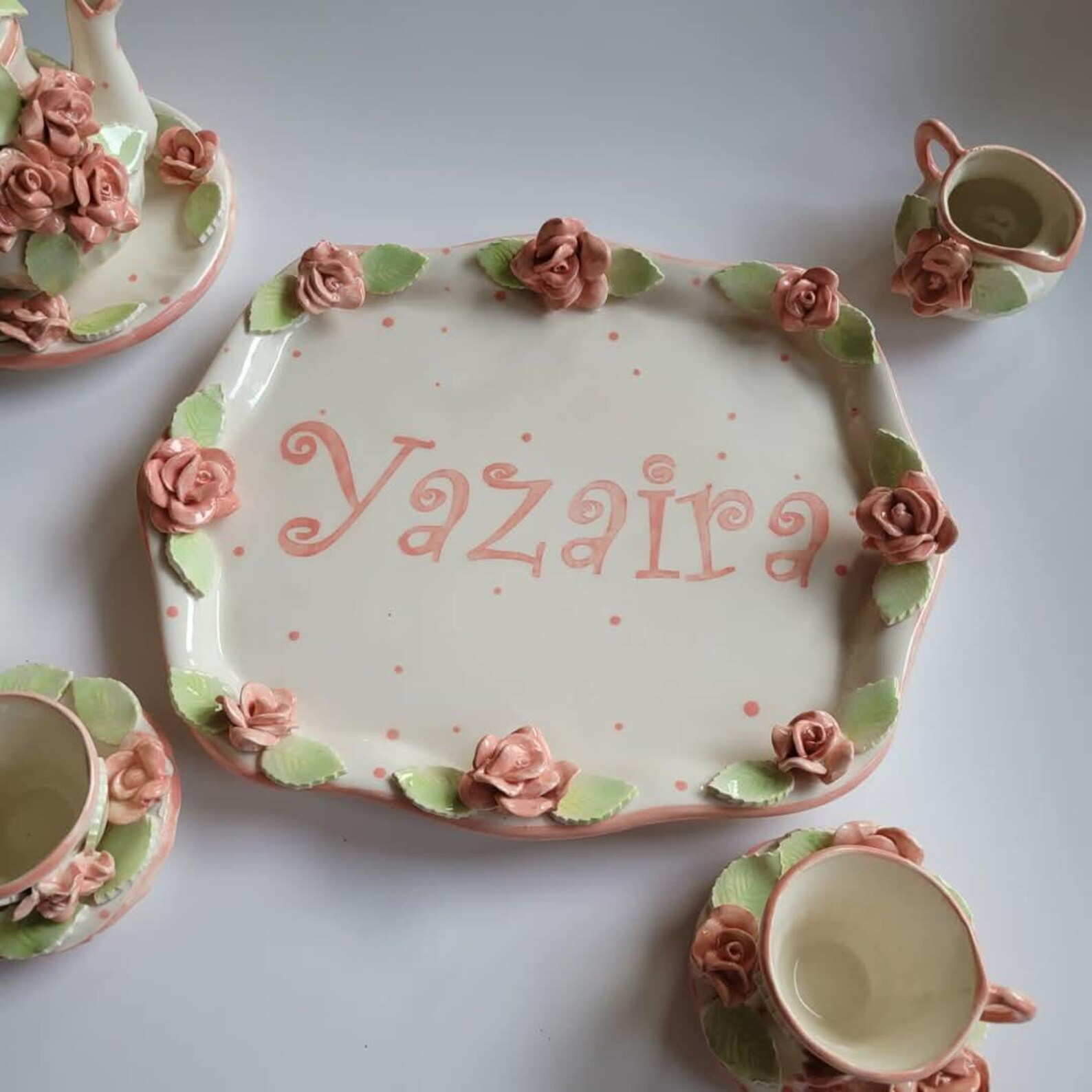 Handmade Rose Tea Set: Personalized Floral Ceramic Pottery - Etsy