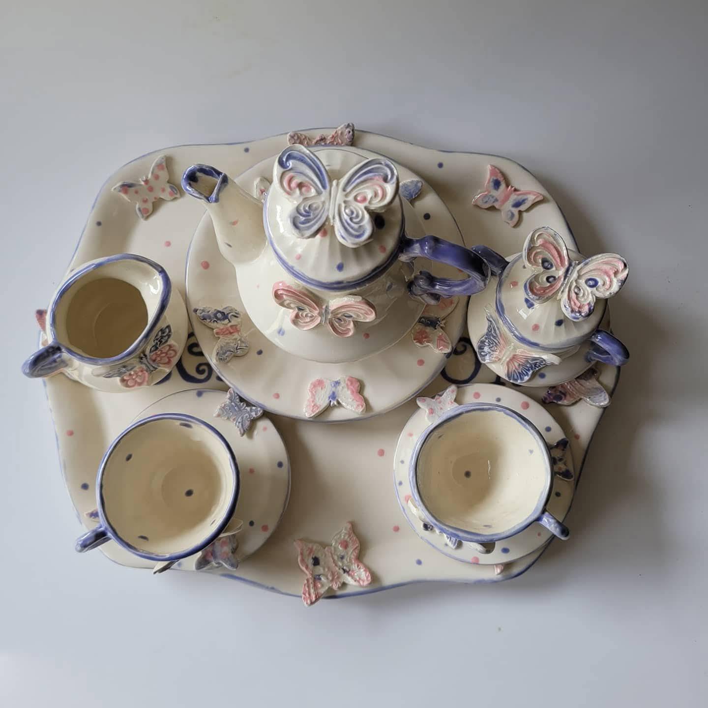 Handcrafted Butterfly Tea Set: Whimsical Ceramic Tea Party - Etsy