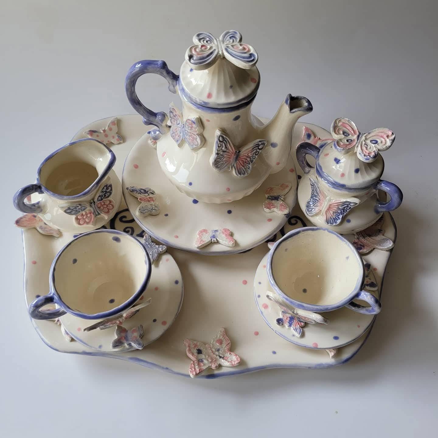 Handcrafted Butterfly Tea Set: Whimsical Ceramic Tea Party - Etsy
