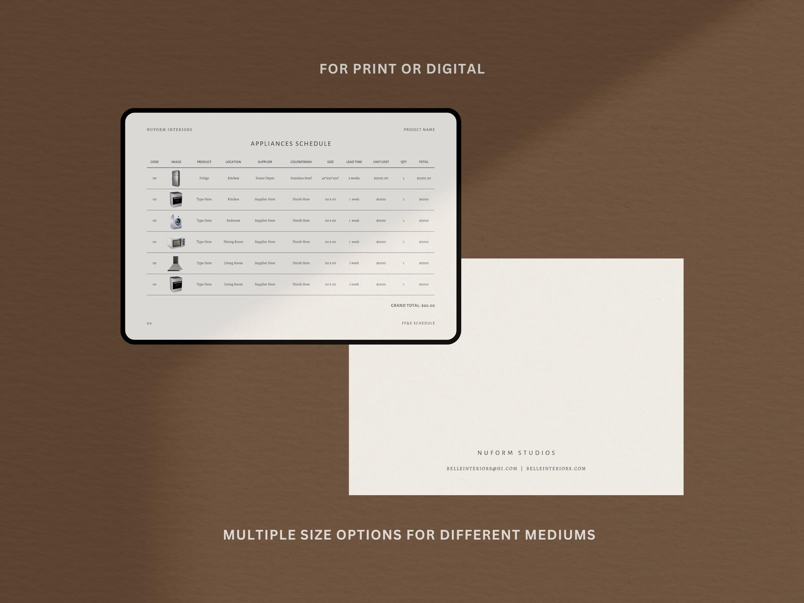 Interior Design FF&E Schedule Template | Interior Designer Timeline ...