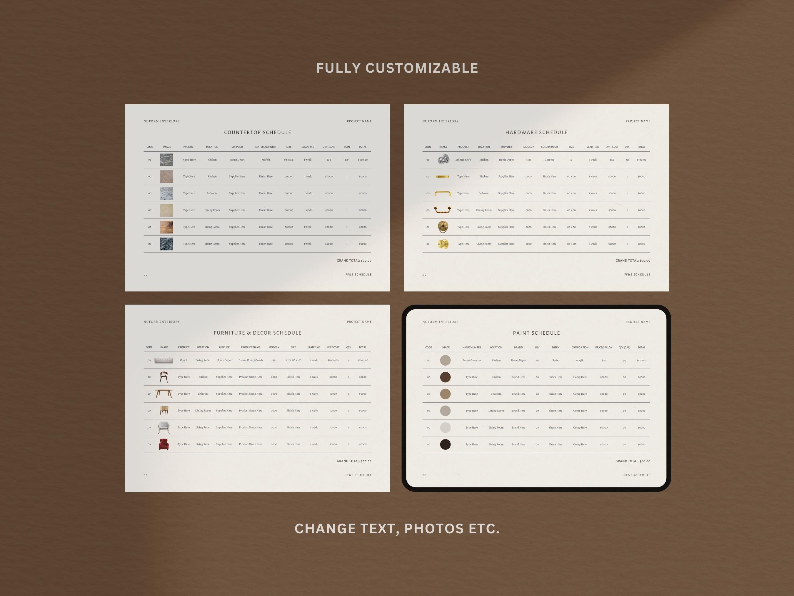 Interior Design FF&E Schedule Template | Interior Designer Timeline ...