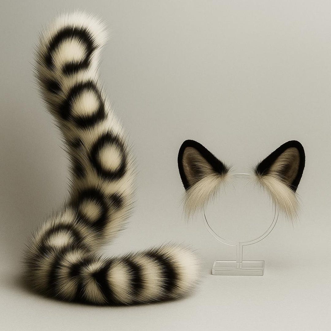 Snow Leopard Ears and Tail Set – Faux Fur Kemonomimi Costume | Furry ...