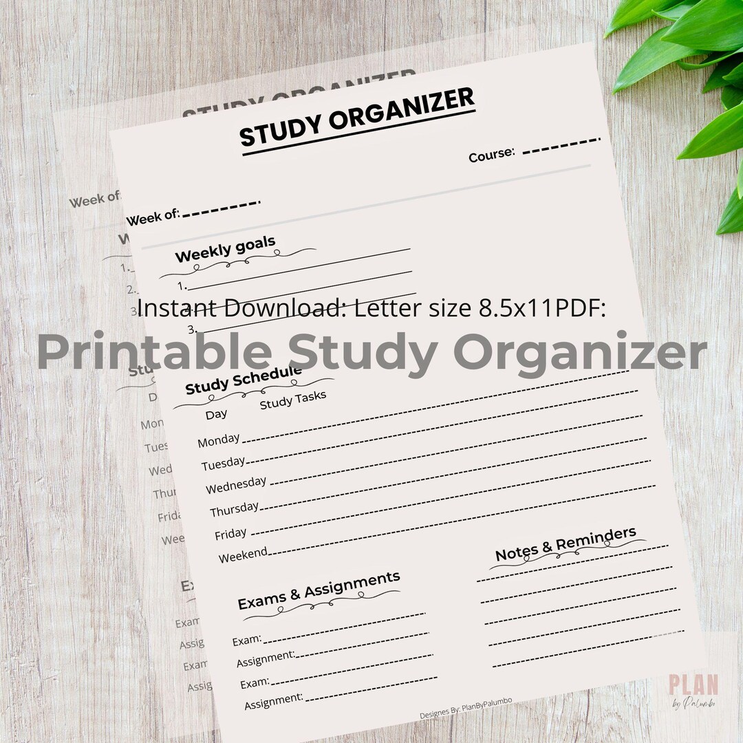 Printable Study Organizer | Study Planner | Student Homework Tracker ...
