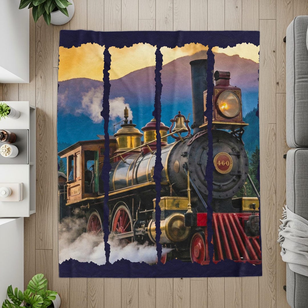 Vintage Steam Train Blanket, Locomotive Throw, Antique Railroad Blanket ...