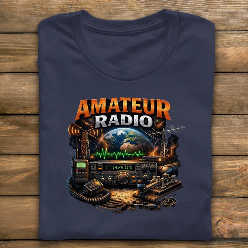 Amateur Radio Tee: Earth Graphic Design, Antenna Illustration ...
