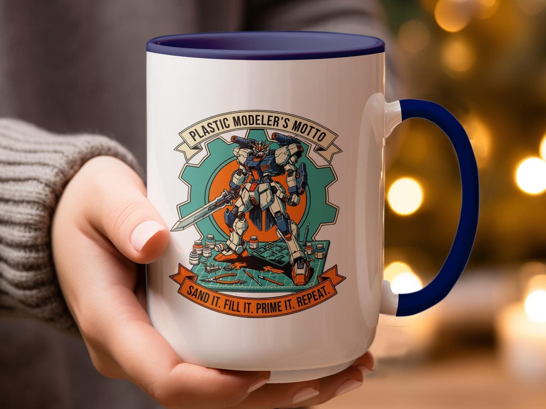 Plastic Modeler Motto Mug, Gundam Robot, Hobby Mug, Model Building ...