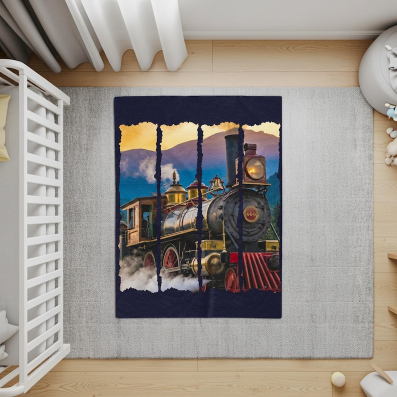 Vintage Steam Train Blanket, Locomotive Throw, Antique Railroad Blanket ...