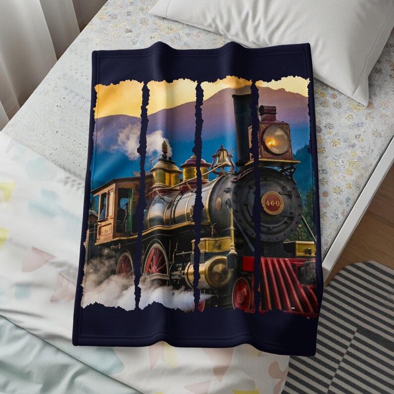 Vintage Steam Train Blanket, Locomotive Throw, Antique Railroad Blanket ...