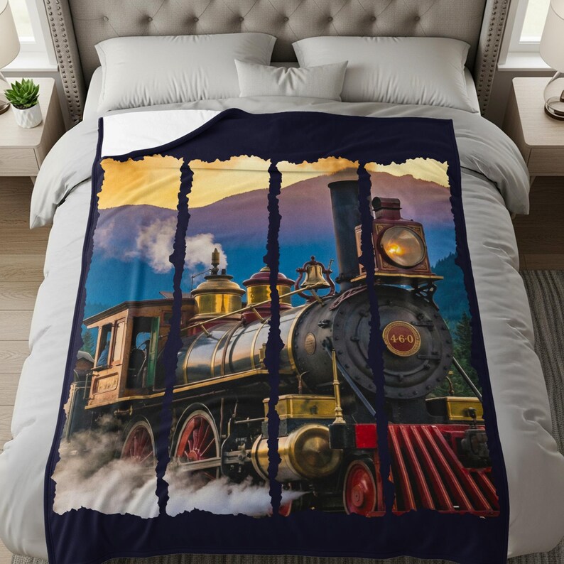 Vintage Steam Train Blanket, Locomotive Throw, Antique Railroad Blanket ...