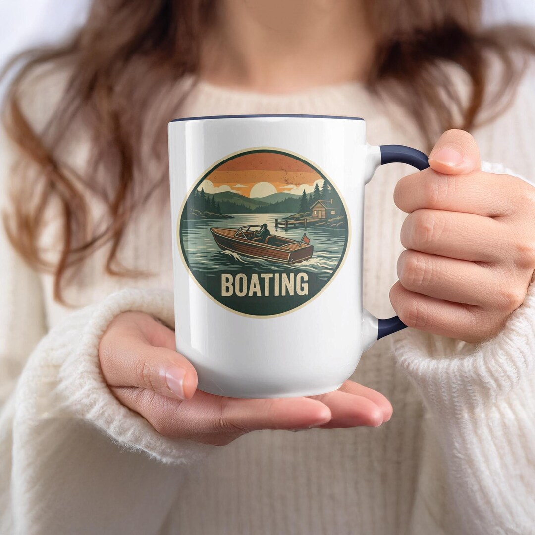 Boating Graphic Mug, Lake House Art, Sunset Boat Ride, Lake Life ...