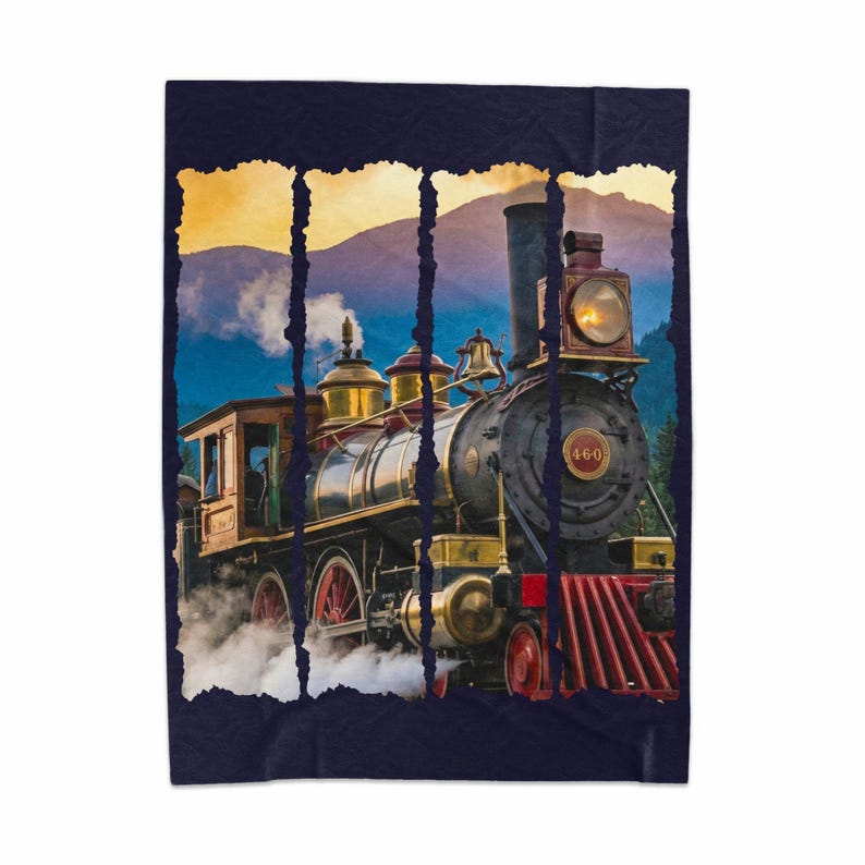Vintage Steam Train Blanket, Locomotive Throw, Antique Railroad Blanket ...