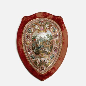 Large Antique Capodimonte Hand Painted Porcelain Shield With Red Velvet ...