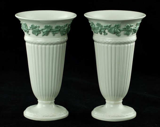 Vintage Wedgwood Embossed Green on White Queensware Vases - Set of 2 - Etsy