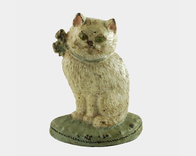 Antique Hubley Seated Cat Cast Iron Doorstop #38, Original Paint, Green ...